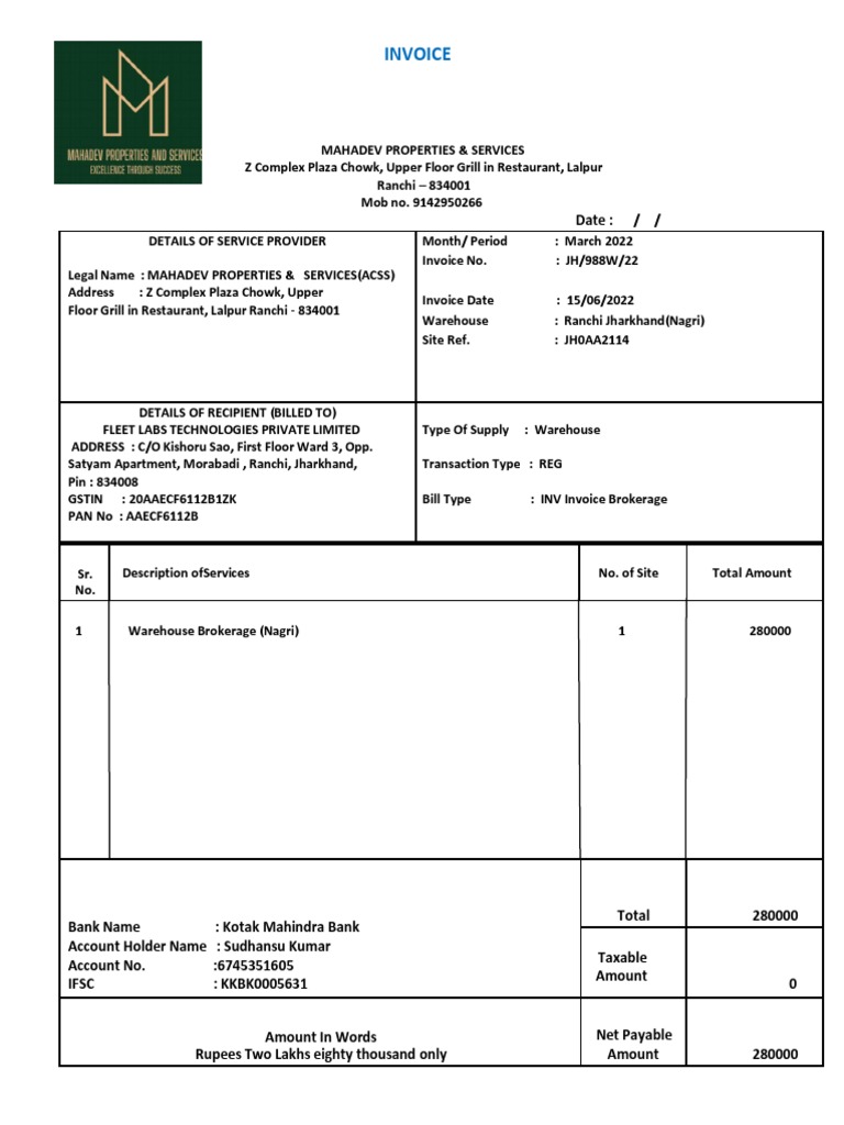 Warehouse Invoice March | PDF