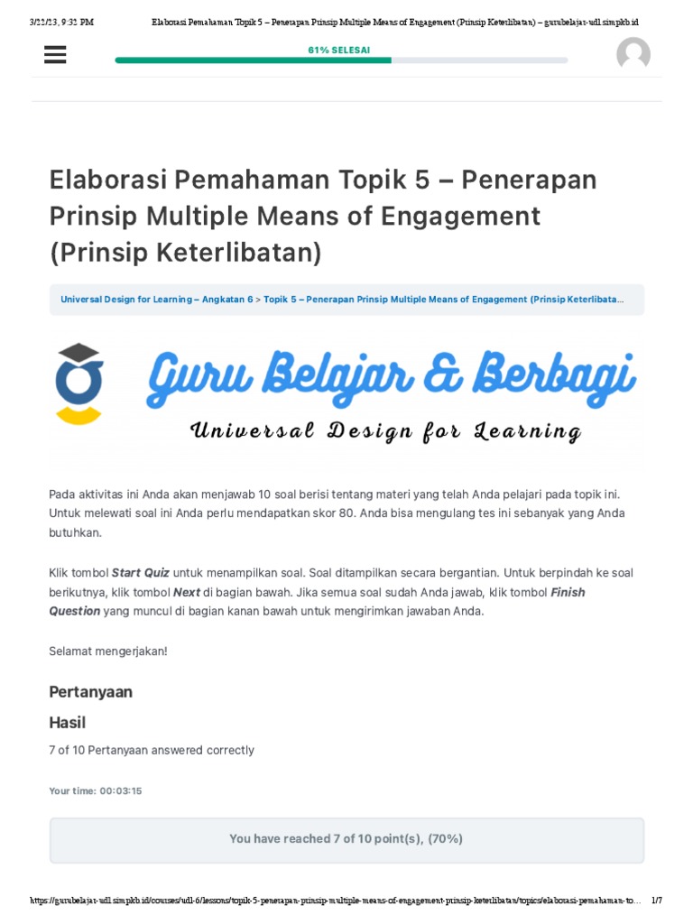 Elaborasi Pemahaman Topik 5 - Penerapan Prinsip Multiple Means of Engagement (Prinsip ...