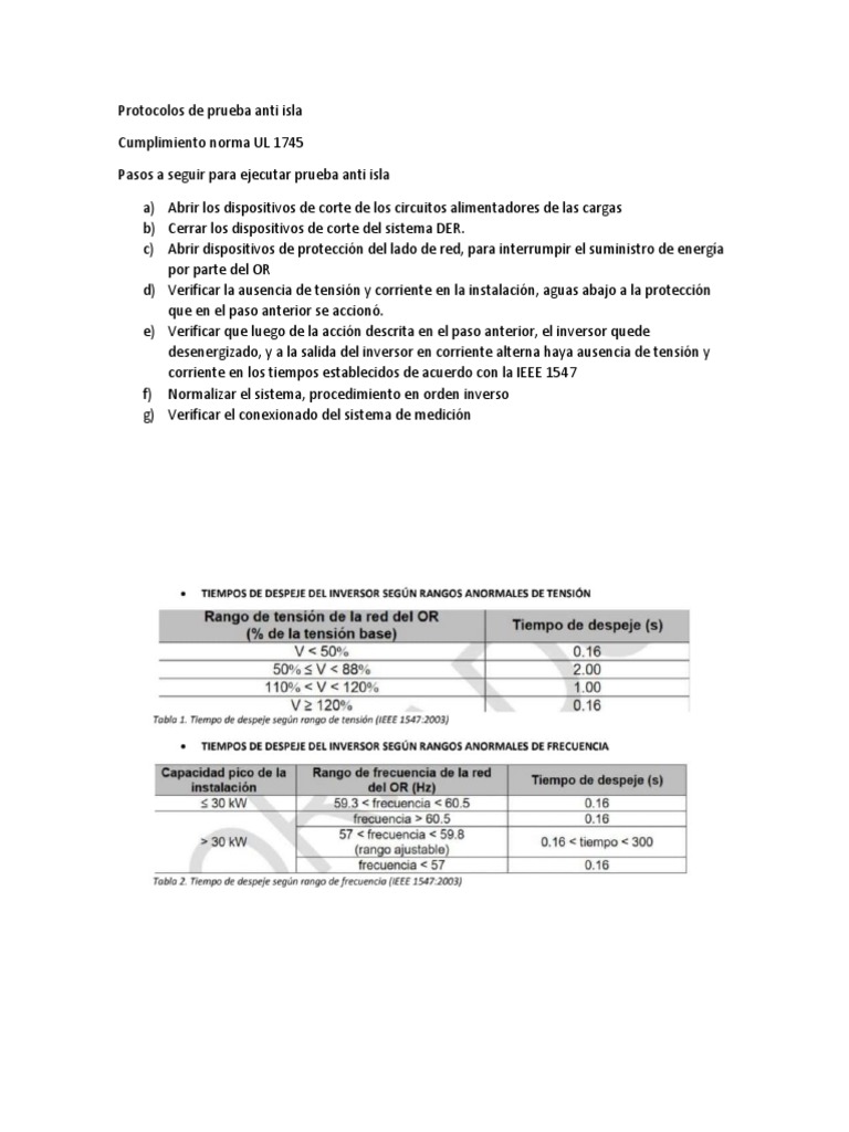 Protocolos de Prueba Anti Isla | PDF