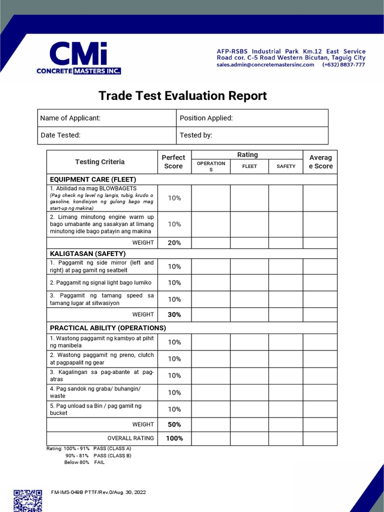 FM-IMS-049B - Trade Test Evaluation Report (Pay Loader Operator ...