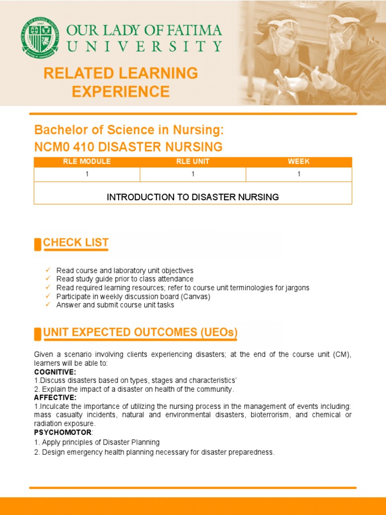 Rle Cu1 Introduction To Disaster Nursing | PDF | Nursing | Emergency ...