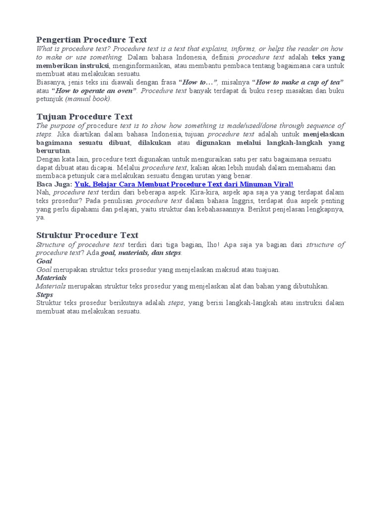 Pengertian Procedure Text | PDF