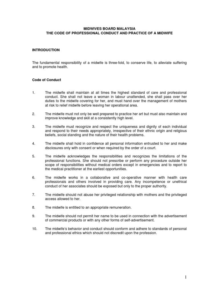 Midwives Code of Conduct Malaysia | PDF | Midwife | Childbirth