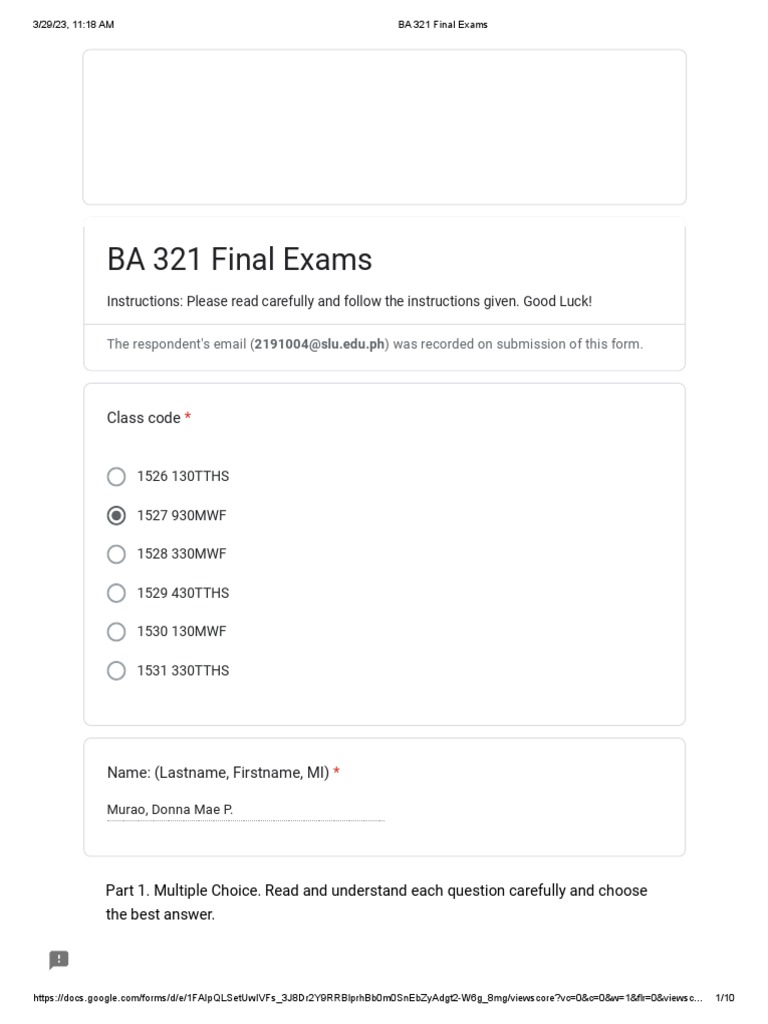 BA 321 Final Exams: Instructions: Please Read Carefully and Follow The ...