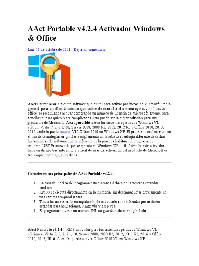 AAct Portable v4.2.4 Activador Windows & Office | PDF