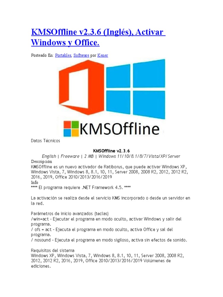 KMSOffline v2.3.6 (Inglés), Activar Windows y Office. | PDF