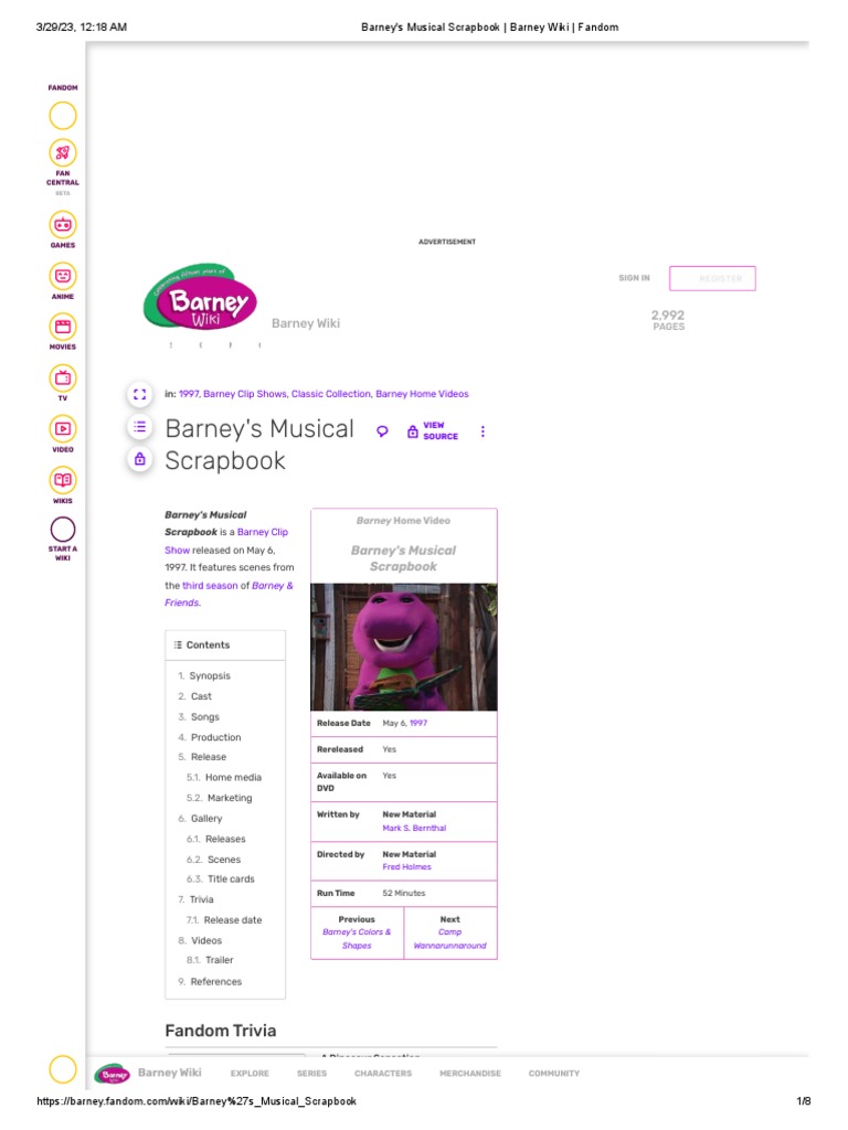 Barney's Musical Scrapbook - Barney Wiki - Fandom | PDF | Fandom