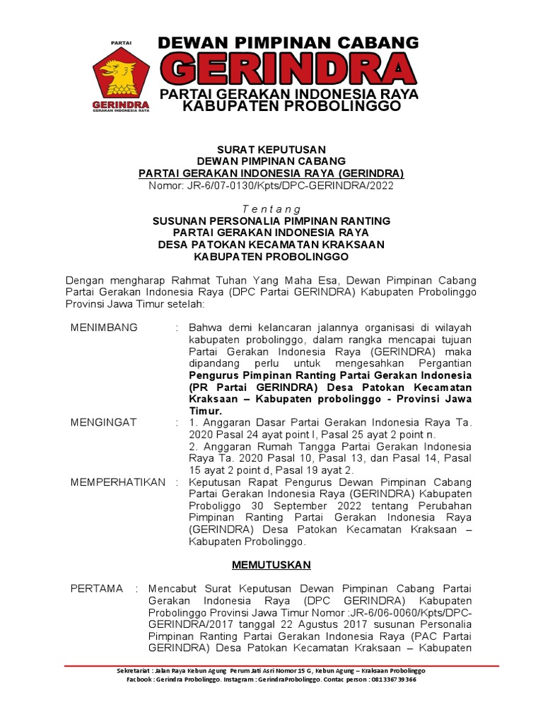 Contoh SK Ranting Kab Probolinggo | PDF