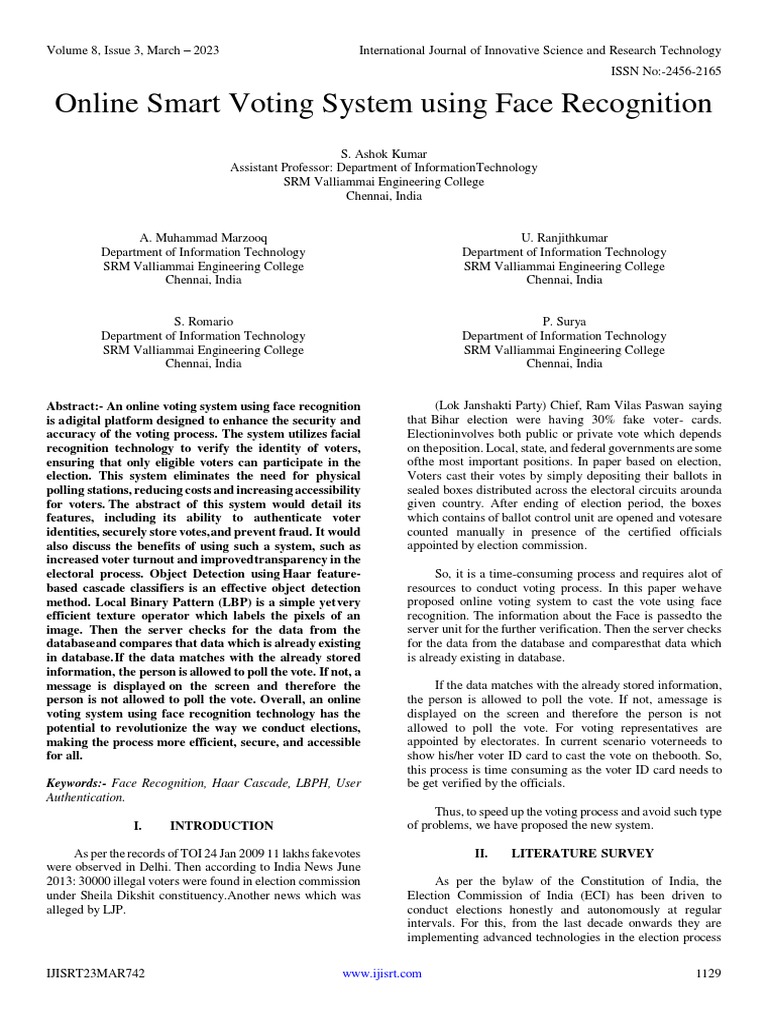 Online Smart Voting System Using Face Recognition | Download Free PDF | Electronic Voting | Voting