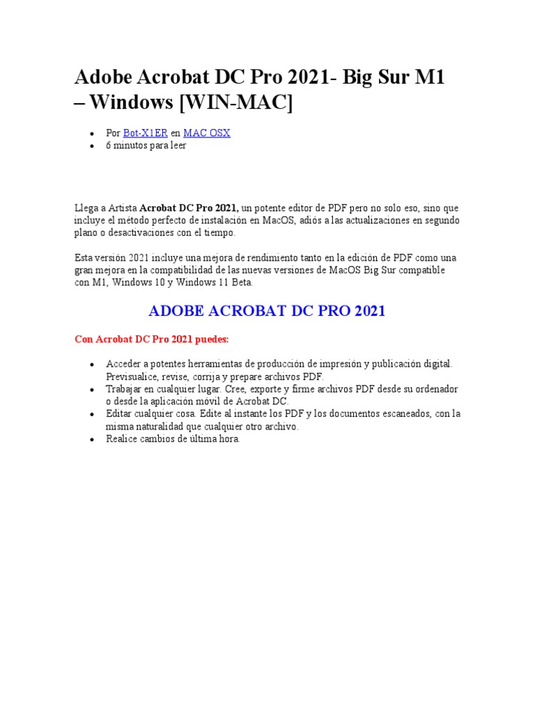 Adobe Acrobat DC Pro 2021 - Big Sur M1 - Windows (WIN-MAC) | PDF | Desarrollo de software ...
