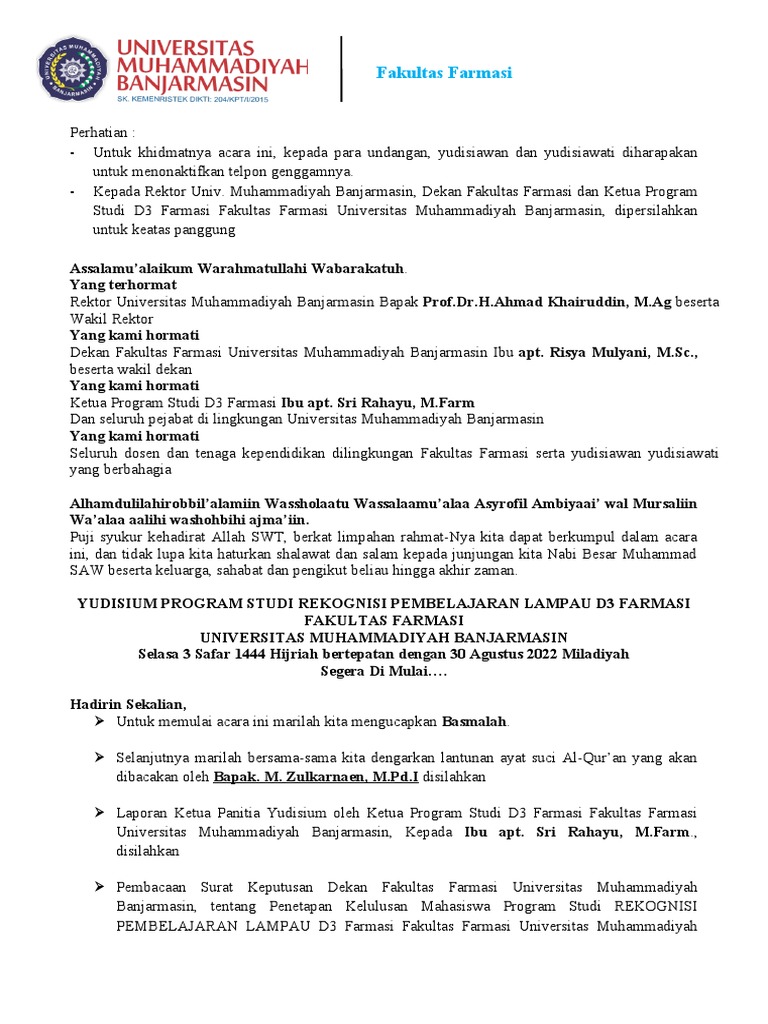 Yudisium D3 Farmasi UM Banjarmasin | PDF
