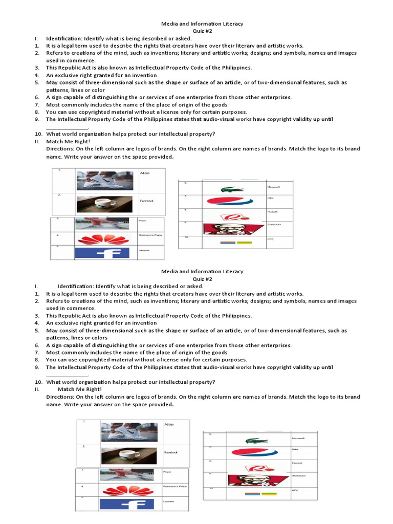 Intellectual Property Quiz and Activities | PDF | Intellectual Property ...