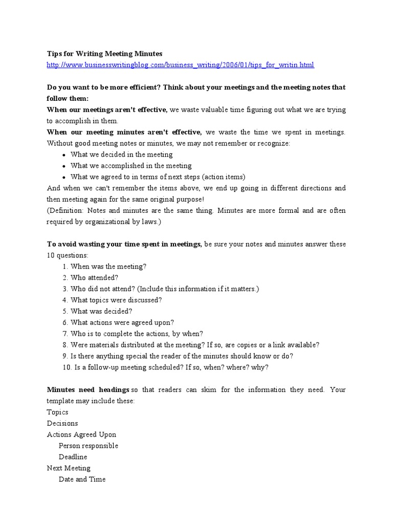 Effective Meeting Minutes Tips | PDF | Career & Growth | Business