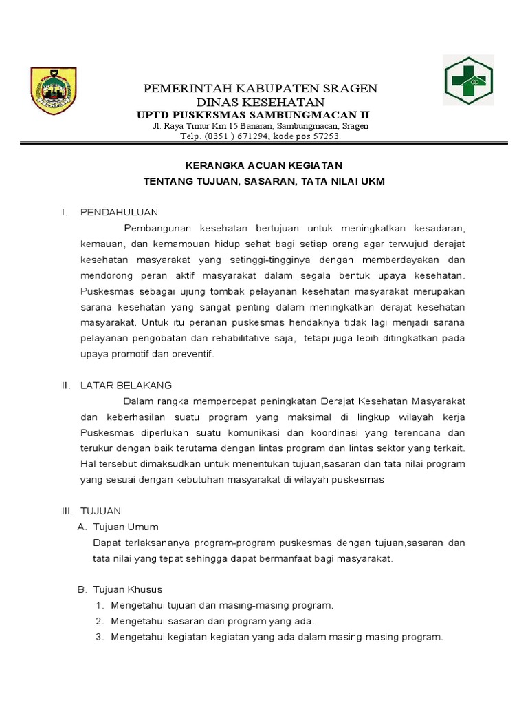 KAK Tujuan Sasaran Tata Nilai Ukm | PDF | Ilmu Sosial | Pengembangan Diri