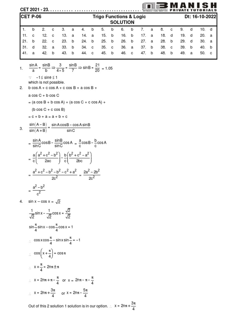 B23 P-06 CET Trigo Functions & Logic KS 16oct2022 | PDF | Triangle | Logic