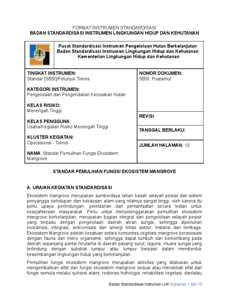 Standar Pemulihan Fungsi Ekosistem Mangrove | PDF