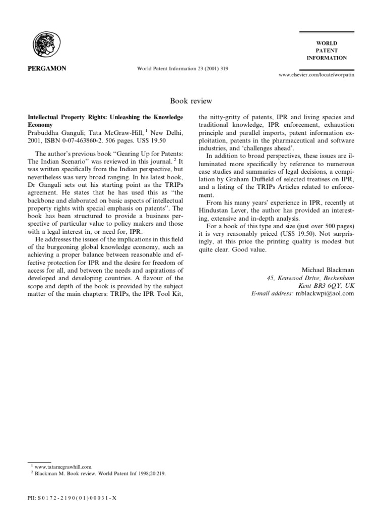 Dokumen - Tips - Intellectual Property Rights Unleashing The Knowledge Economy Prabuddha Ganguli ...