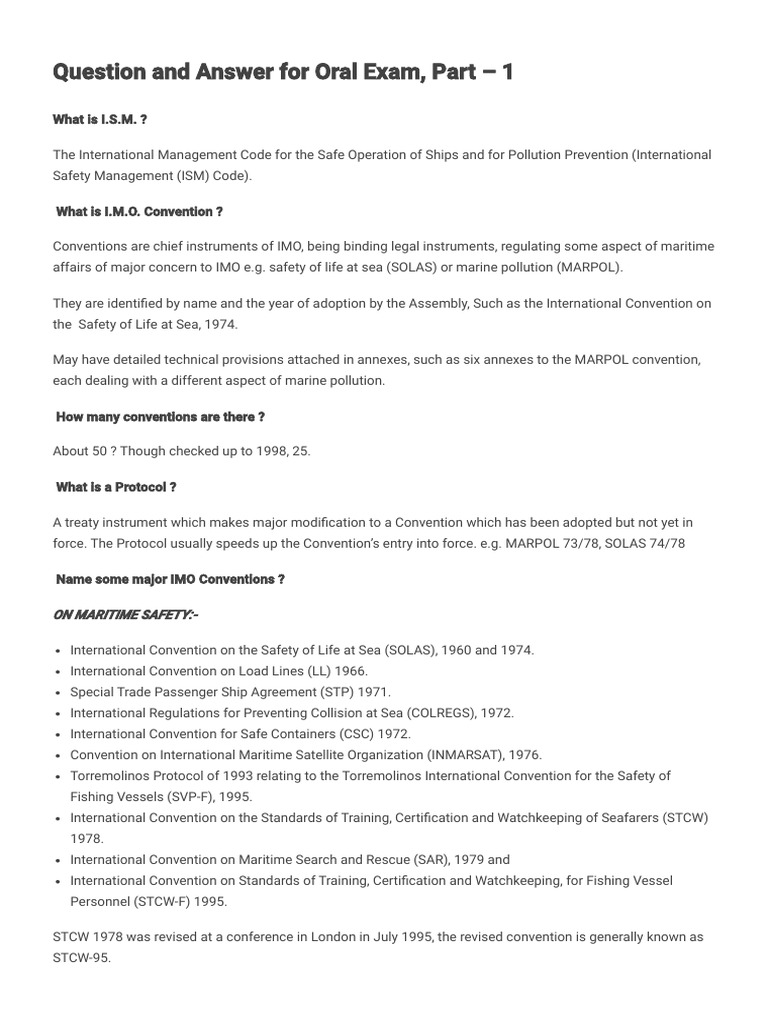 Question and Answer For Oral Exam, Part - 1: What Is I.S.M. ? | PDF ...
