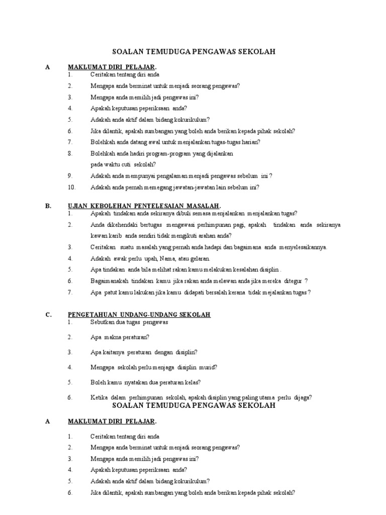 Soalan Temuduga Pengawas | PDF