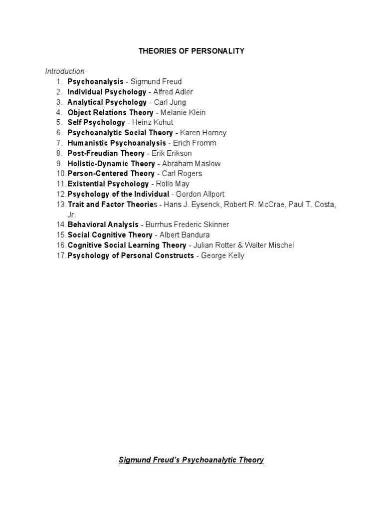 Comprehensive Personality Theories | PDF | Id | Attachment Theory