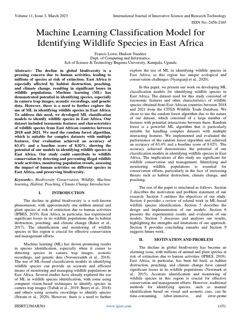Machine Learning Classification Model For Identifying Wildlife Species ... Machine Learning Classification Model For Identifying Wildlife Species ...
