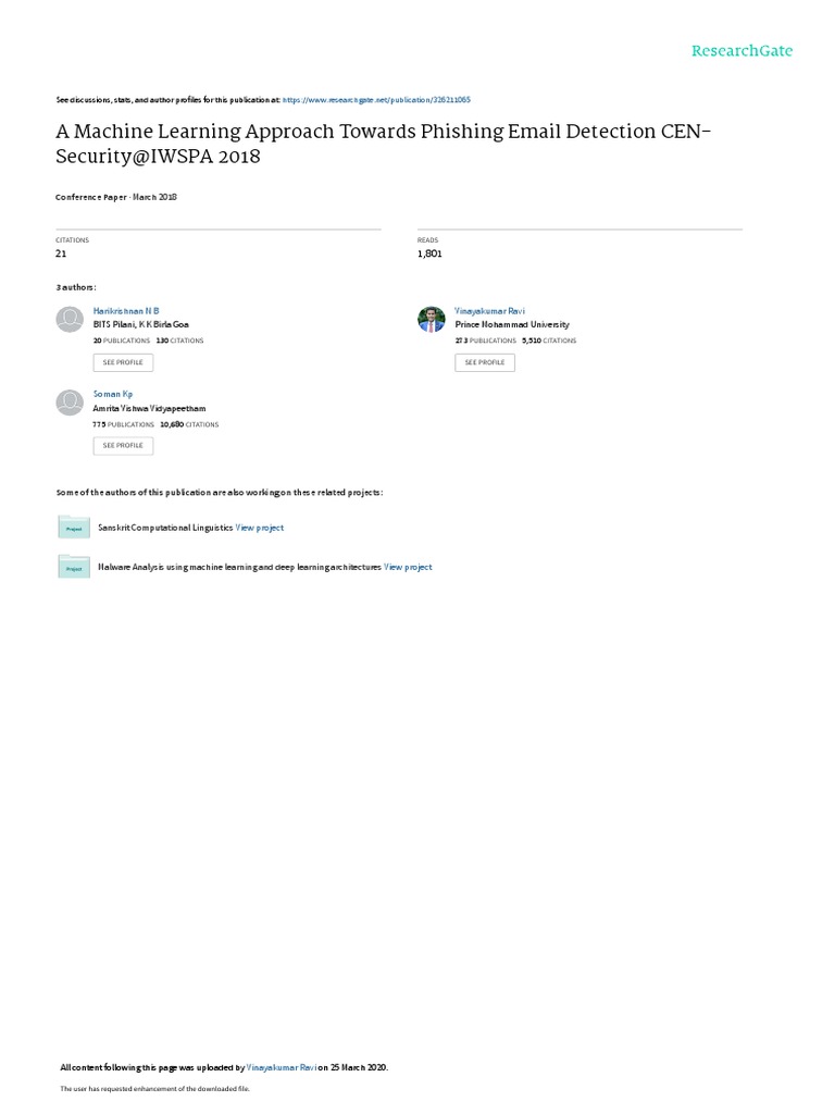 A Machine Learning Approach Towards Phishing Email Detection CEN-Security@IWSPA 2018 | PDF