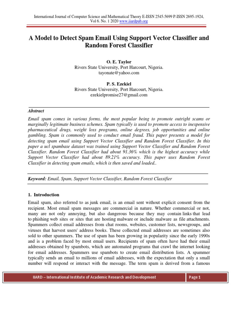 A Model To Detect Spam Email Using Support Vector Classifier and Random ...