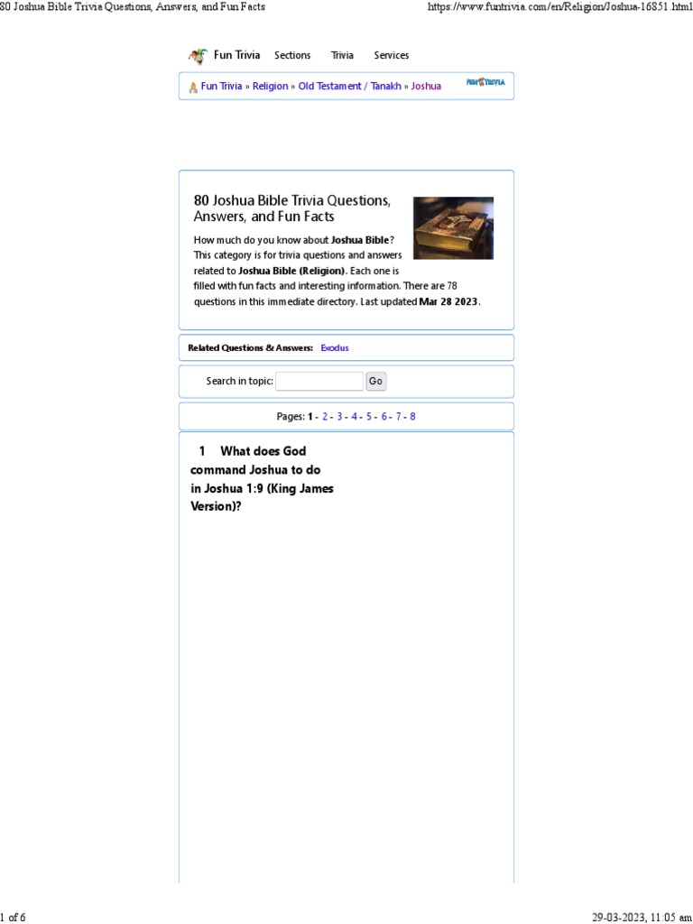 80 Joshua Bible Trivia Questions, Answers, and Fun Facts | PDF | Joshua ...