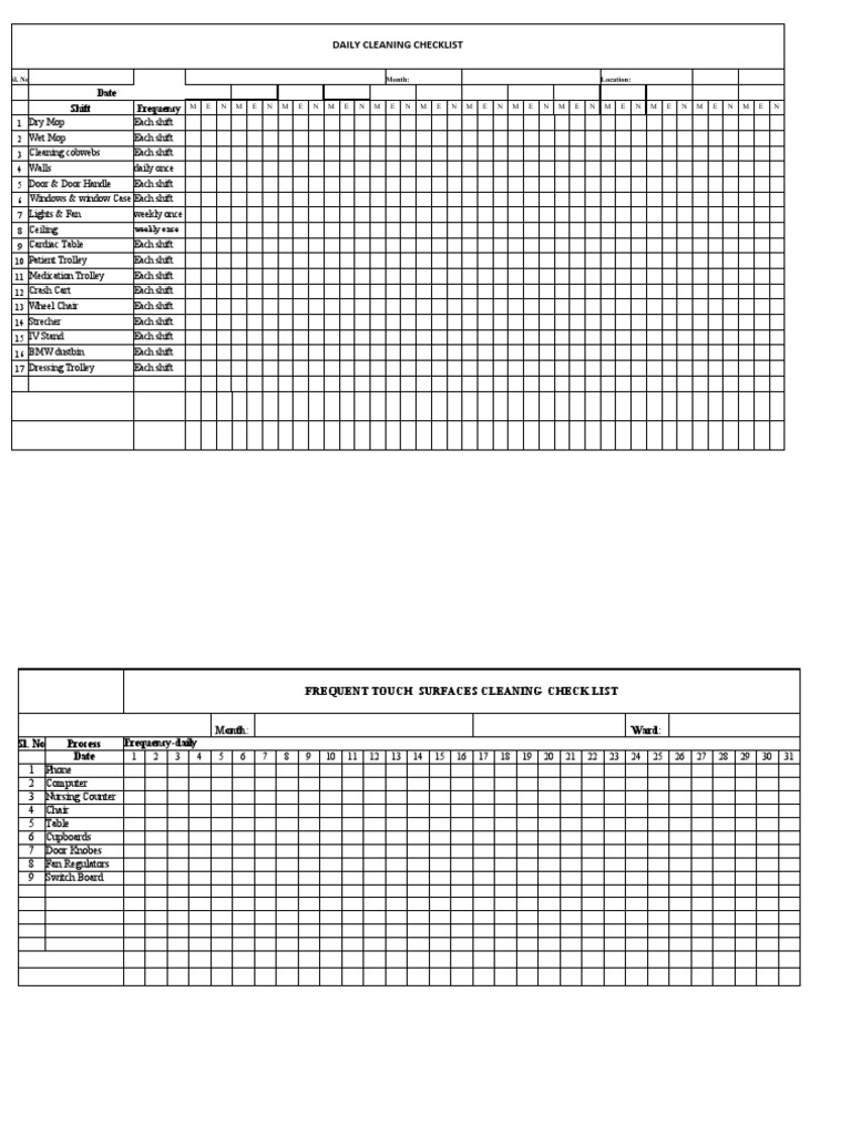 Housekeeping Check Lists-Updated | PDF | Health Care | Medicine