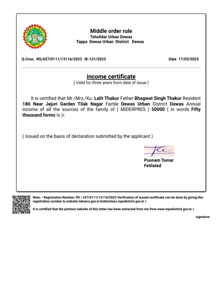 Maharashtra Income Certificate Details | PDF