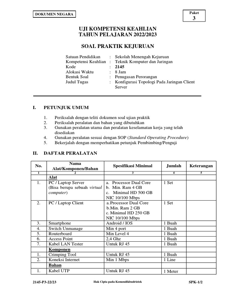 Soal UKK TKJ Paket 3 2023 Fixed | PDF