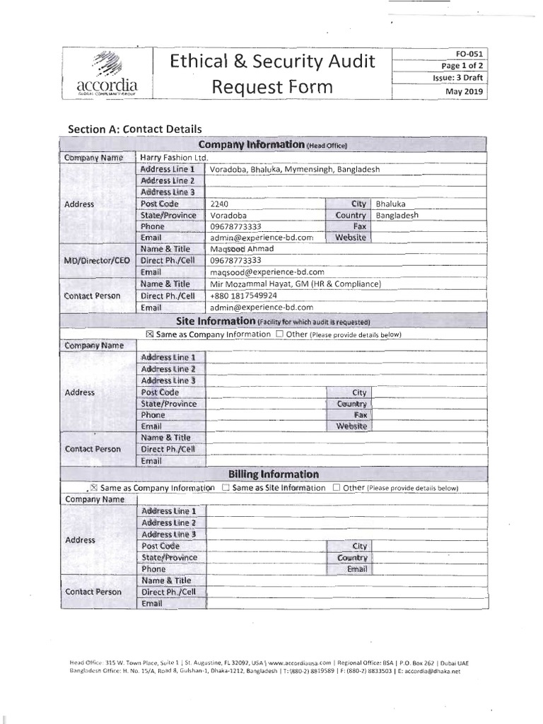Ethical & Security Audit Request Form | PDF