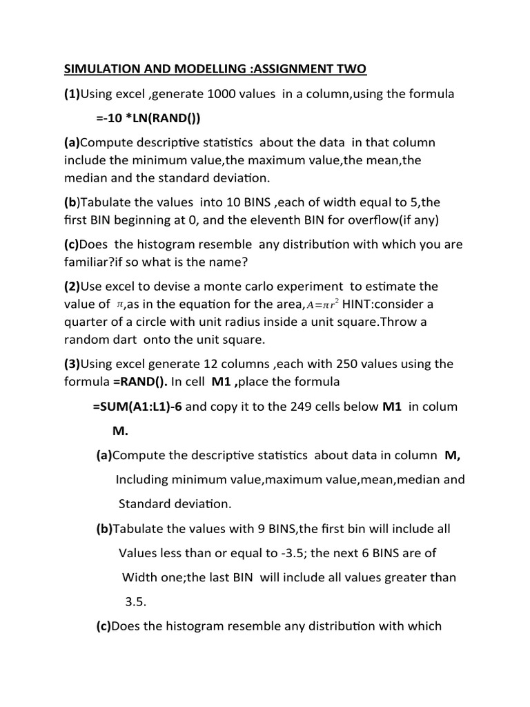 Simulation and Modelling - Assignment Two | PDF