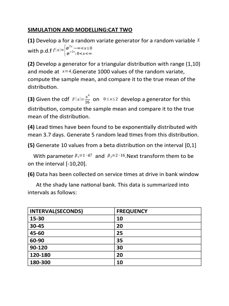 Simulation and Modelling - Cat Two | PDF | Probability Distribution | Poisson Distribution