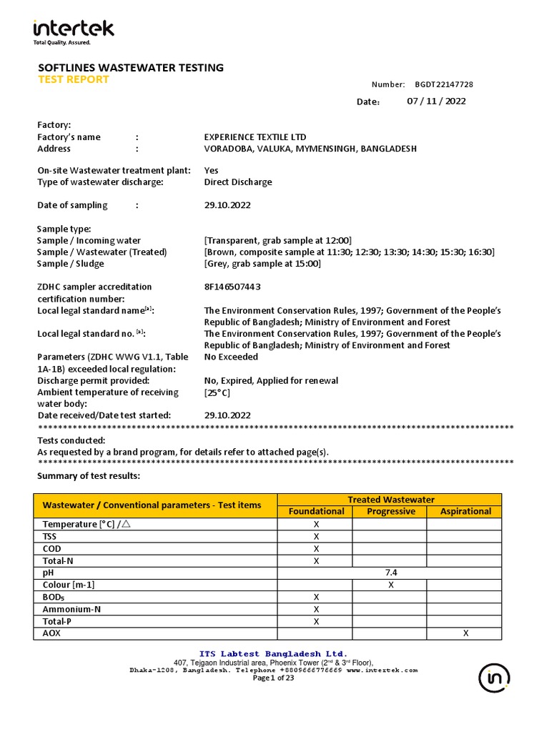 Textile Wastewater Test Report | PDF | Gas Chromatography–Mass ...