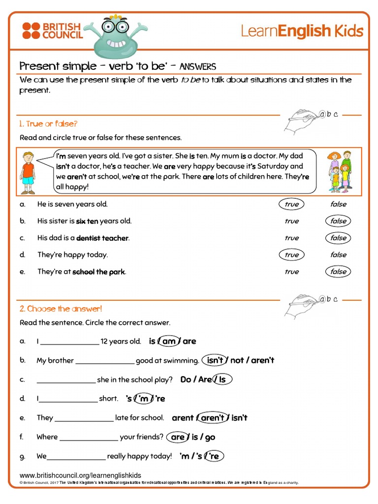 Grammar Practice Present Simple Verb To Be Worksheet Answers | PDF