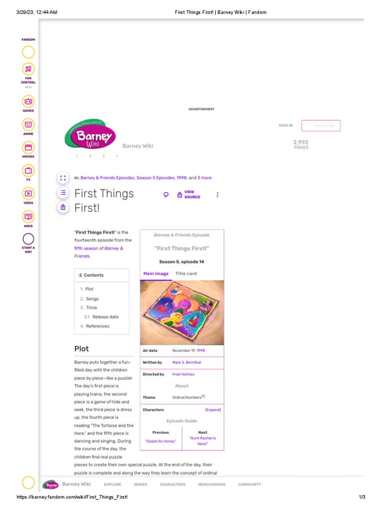 First Things First! - Barney Wiki - Fandom | PDF