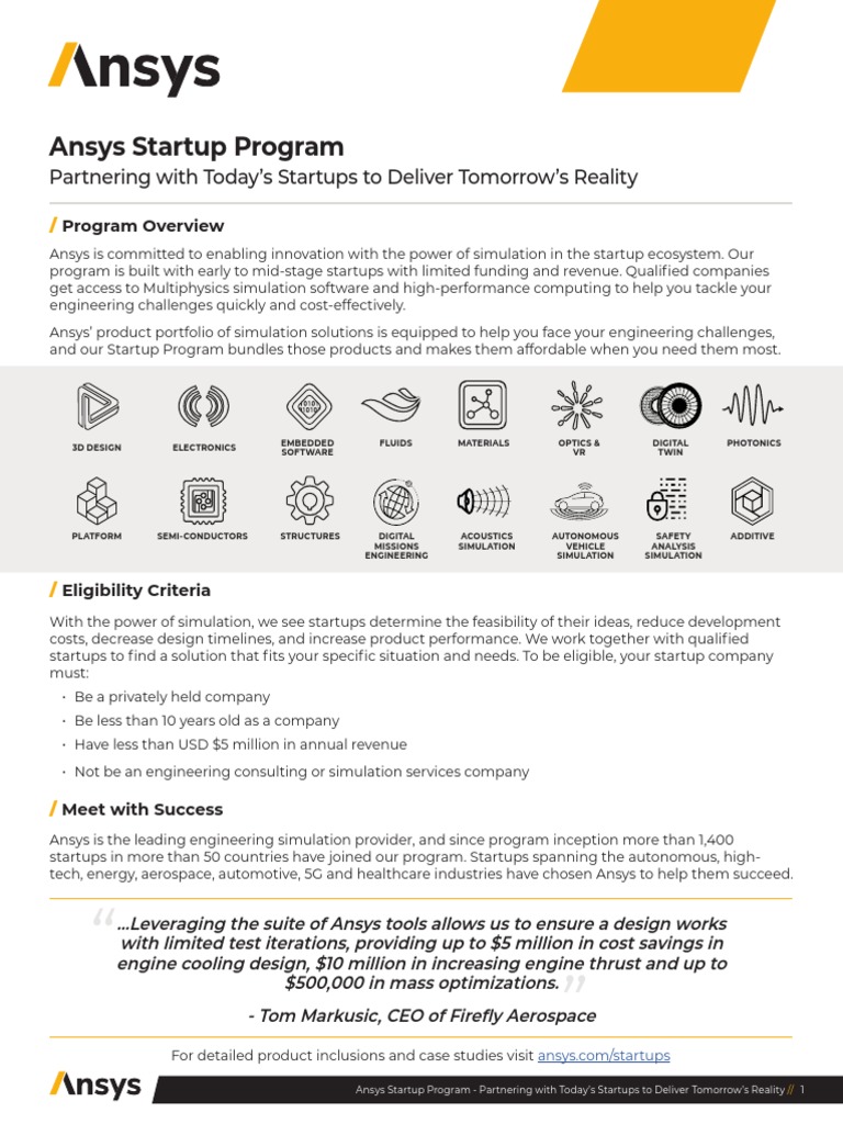 Ansys Startup Program Overview | PDF | Simulation | Startup Company