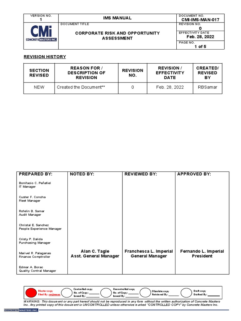 Corporate Risk & Opportunity Assessment | PDF | Risk | Safety