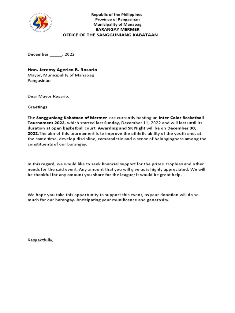 Solicitation LETTER | PDF | Youth Organizations | Philippines