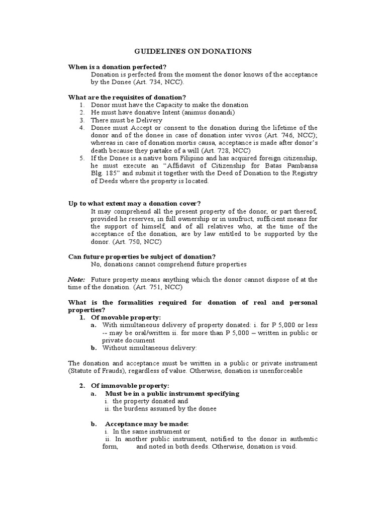 Guidelines On Donations | Download Free PDF | Civil Law (Common Law ...
