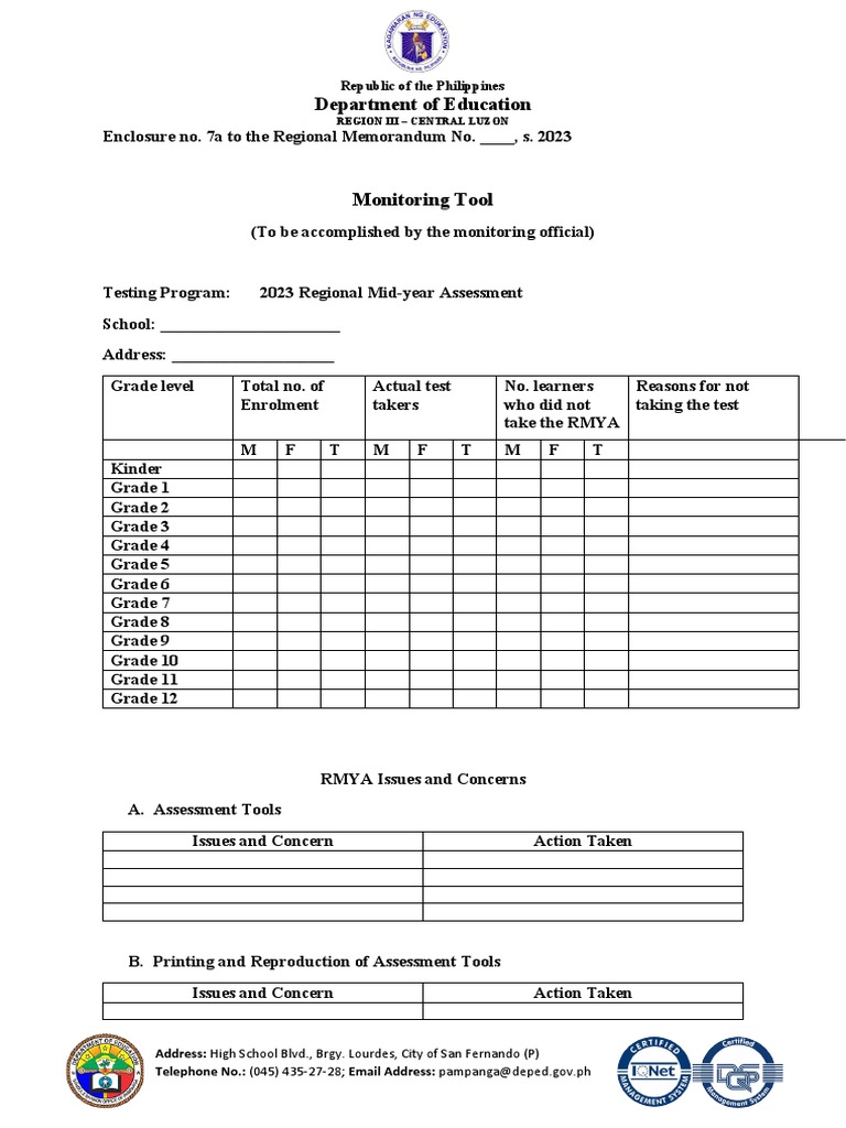 Mid-year Assessment Monitoring Tool | PDF