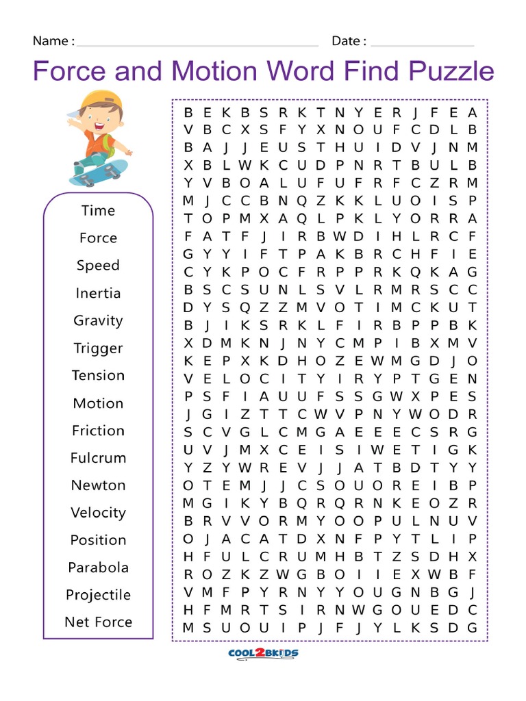 Force Motion Word Search G3 Motion Teaching Resources