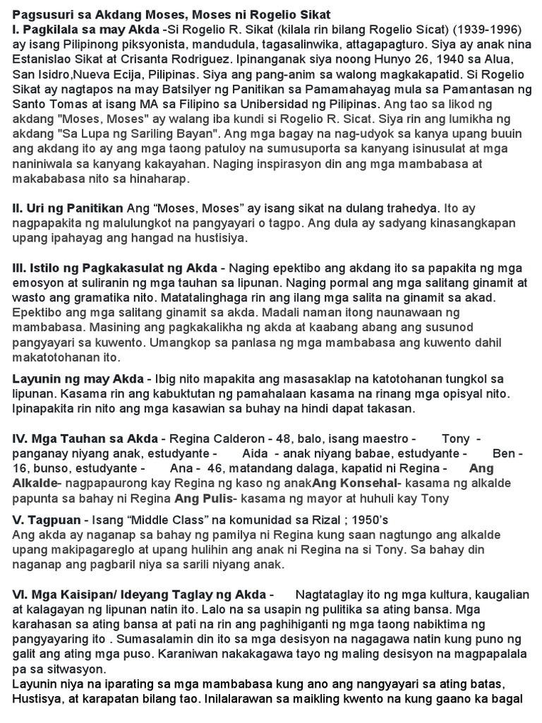 Pagsusuri Sa Akdang Moses | PDF