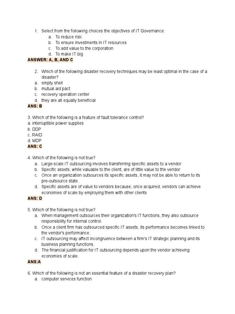 Auditing It Governance Controls Questions | PDF | Backup | Databases
