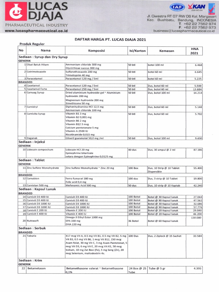 Price List Reguler Tahun 2021 | PDF | Molecular Biophysics | Organic Acids