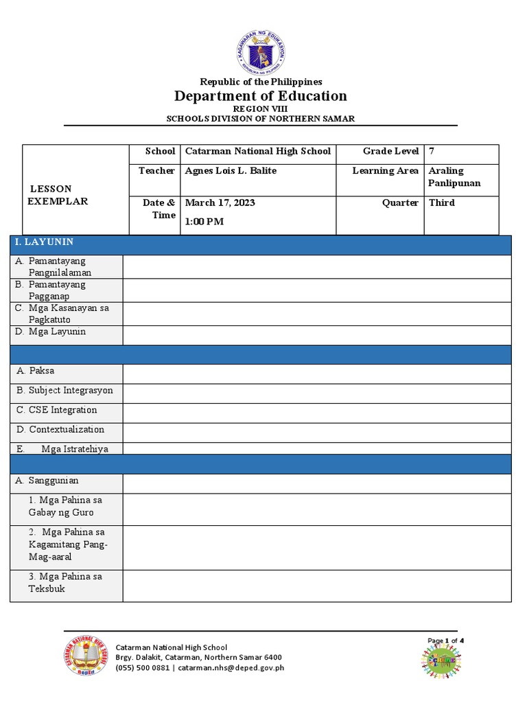LP COT Template | PDF | Pedagogy | Education Theory