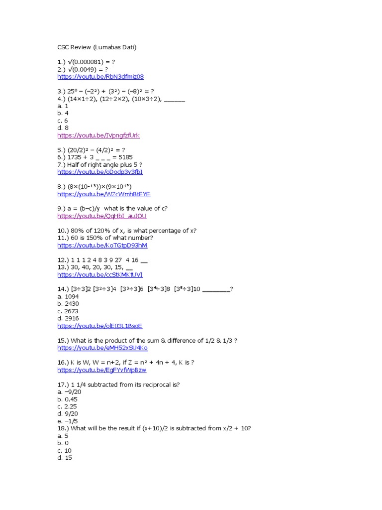 CSC Reviewer (Lumabas Dati) | PDF | Speed