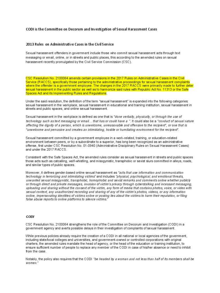 CODI Is The Committee On Decorum and Investigation of Sexual Harassment ...