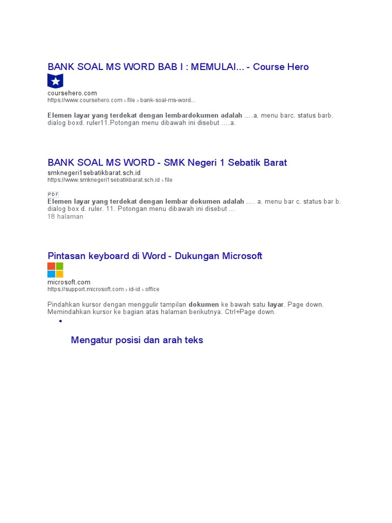Bank Soal MS Word Bab I | PDF